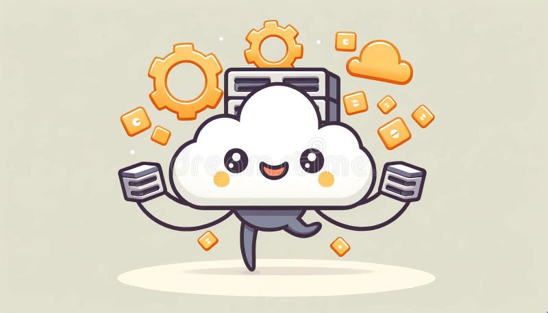 Cute Cloud Computing Illustration, Technology & Data Storage Concept ...