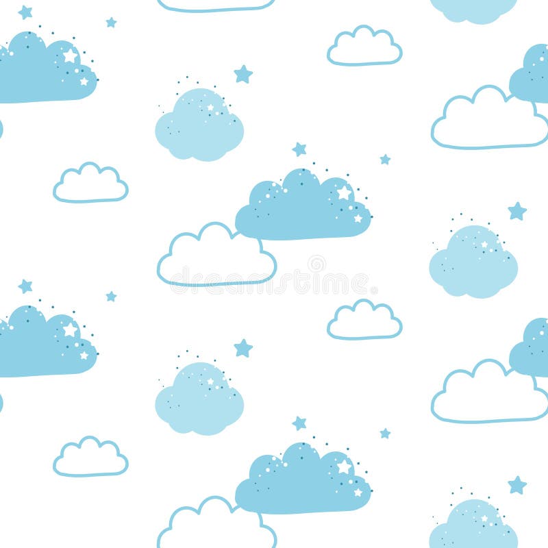 Cute Cloud Seamless Pattern Blue and White Vector Background Stock ...