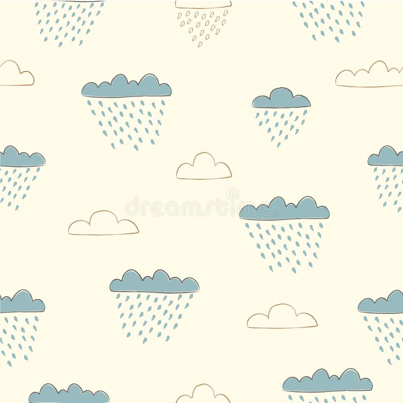 Cute Cloud Seamless Pattern. Scandinavian Drawn Style. Rainy Day ...