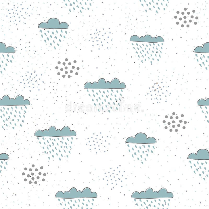 Cute Cloud Seamless Pattern. Scandinavian Hand Drawn Style. Rainy Day ...