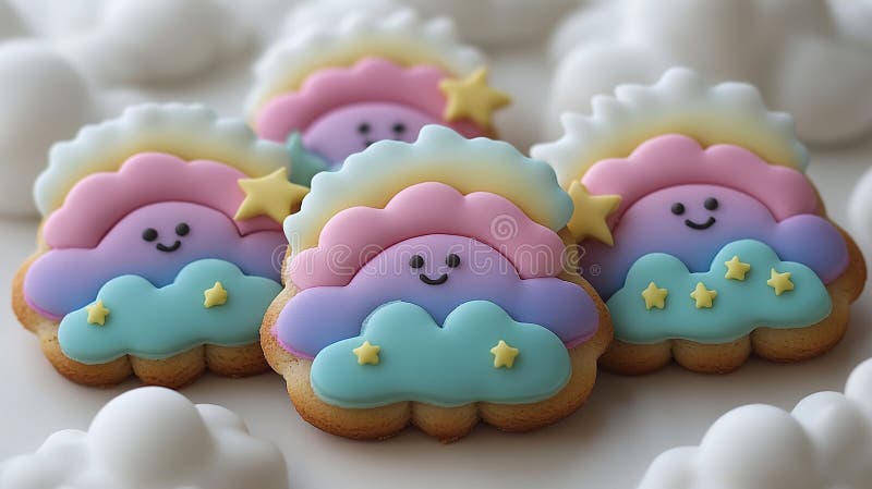 Cute Cloud-shaped Cookies Decorated with Icing Stock Illustration ...
