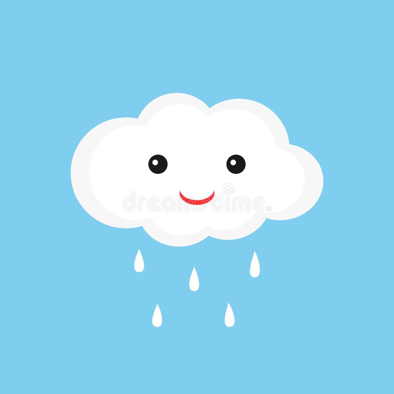 Cute Cloud with Smiley Face and Raindrops. Stock Vector - Illustration ...