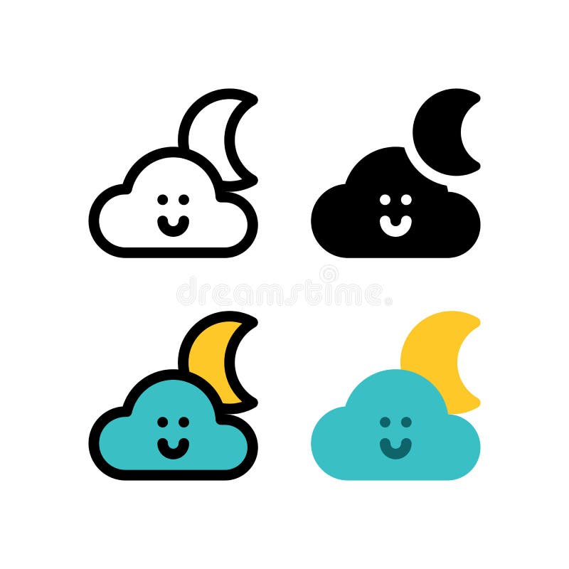 Cute Cloud Weather Moon in Night Outline Icon, Logo, and Illustration ...