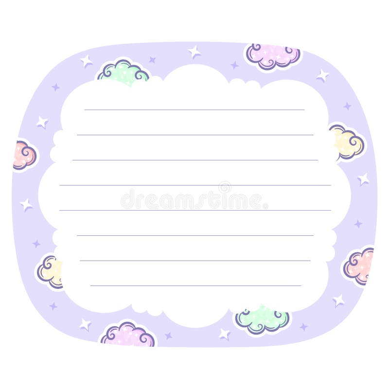 Cute Clouds Frame Sticky Note Card Letter with Pastel Coloring for ...
