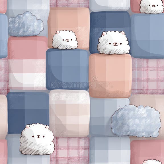Cute Clouds and Soft Squares in a Playful Pastel Pattern Design Stock ...