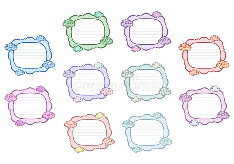 Cute Clouds and Stars Frame Cards Letters with Pastel Coloring for ...