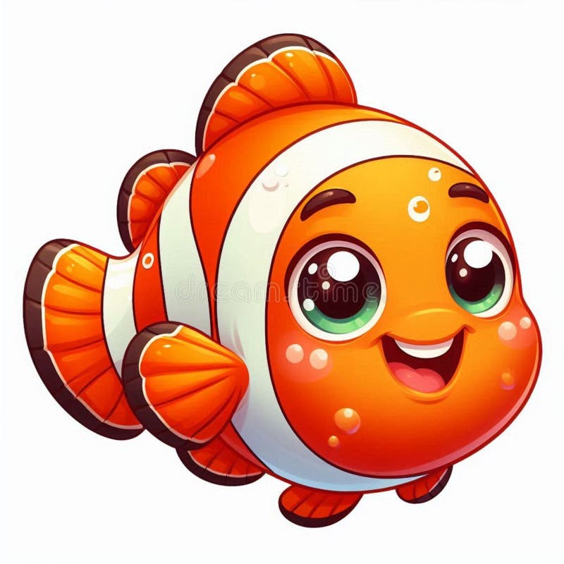 Cute Clownfish Cartoon with Smile Expression Isolated on White ...