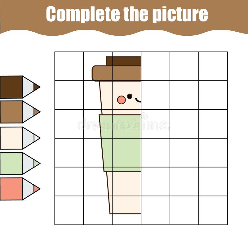 Cute Coffee Cup. Complete Picture by Grid. Educational Children Game ...