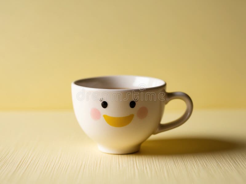 Cute Coffee Cup with a Smiling Face in Warm Yellow Tones. Stock Photo ...