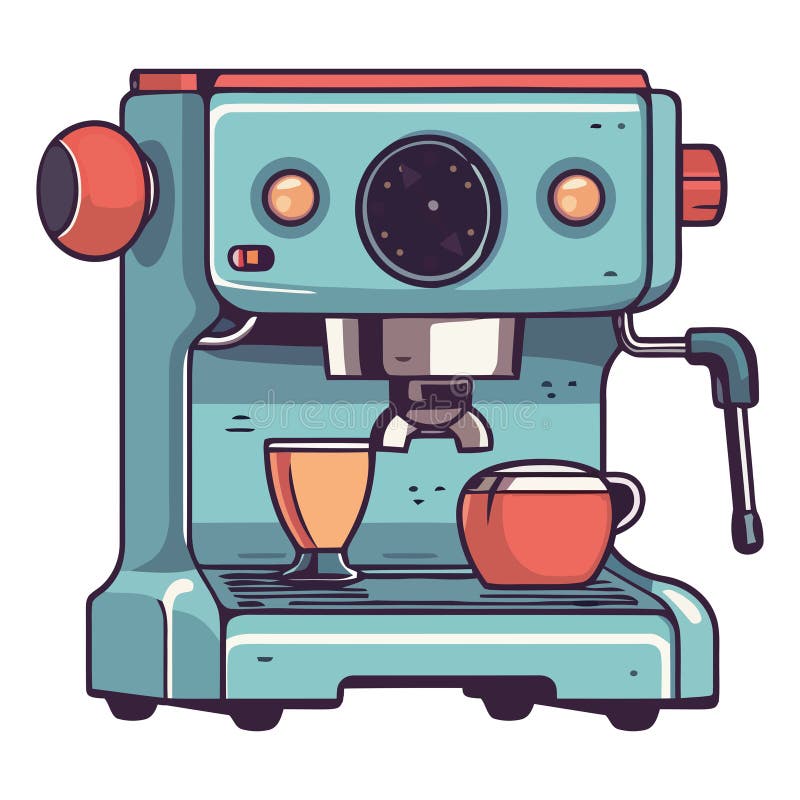 Cute Coffee Maker Serves Fresh Cappuccino Stock Vector - Illustration ...