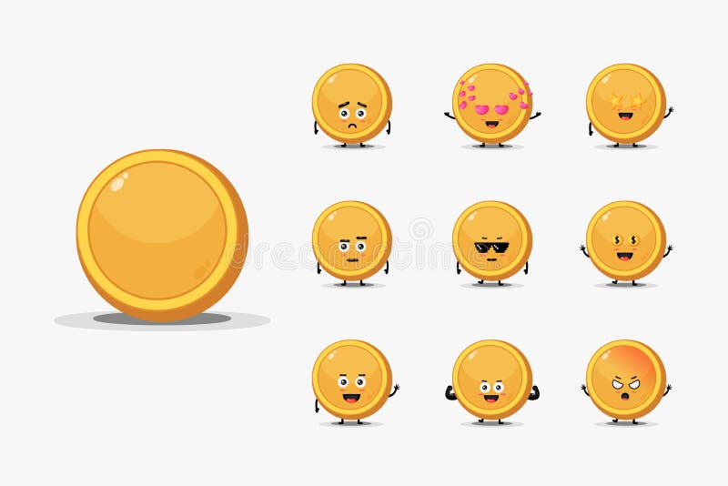 Cute Coin Character Design Set Stock Vector - Illustration of payment ...