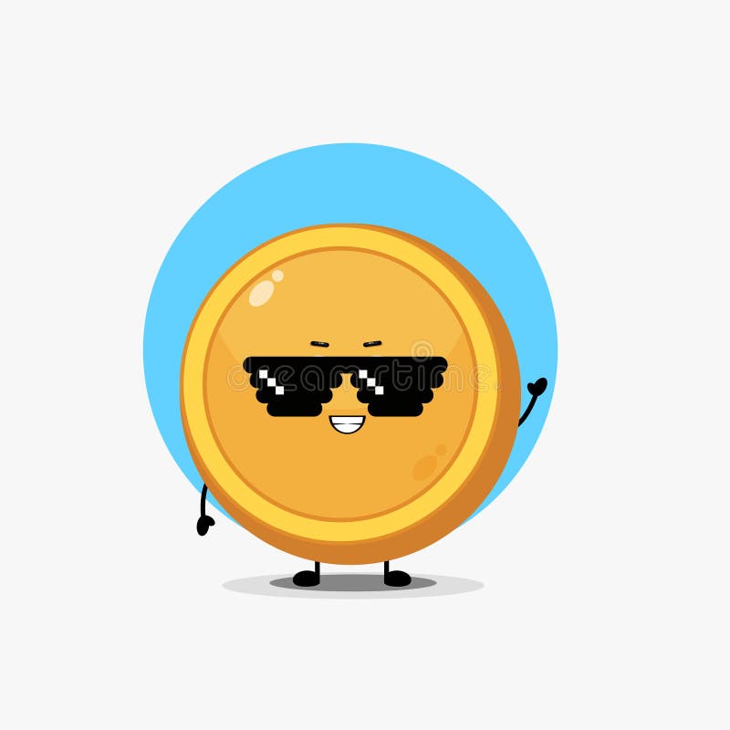 Cute Coin Character Wearing Pixel Glasses Stock Vector - Illustration ...