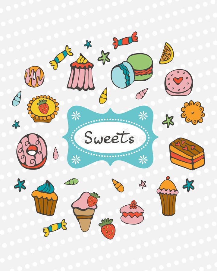 Cute Collection of Hand Drawn Sweets and Desserts Stock Vector ...