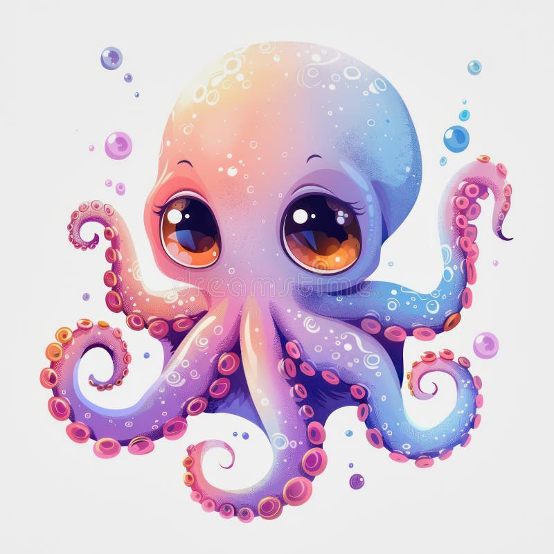 Cute Colored Kawaii Octopus Against White Background Stock Photo ...