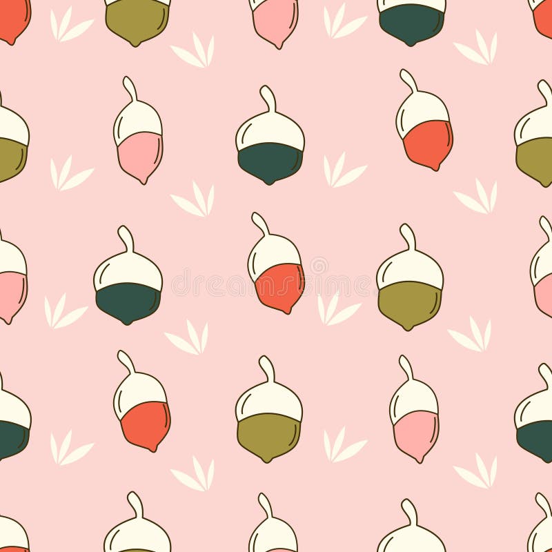 Cute Colorful Acorn Seamless Vector Pattern Background Illustration ...