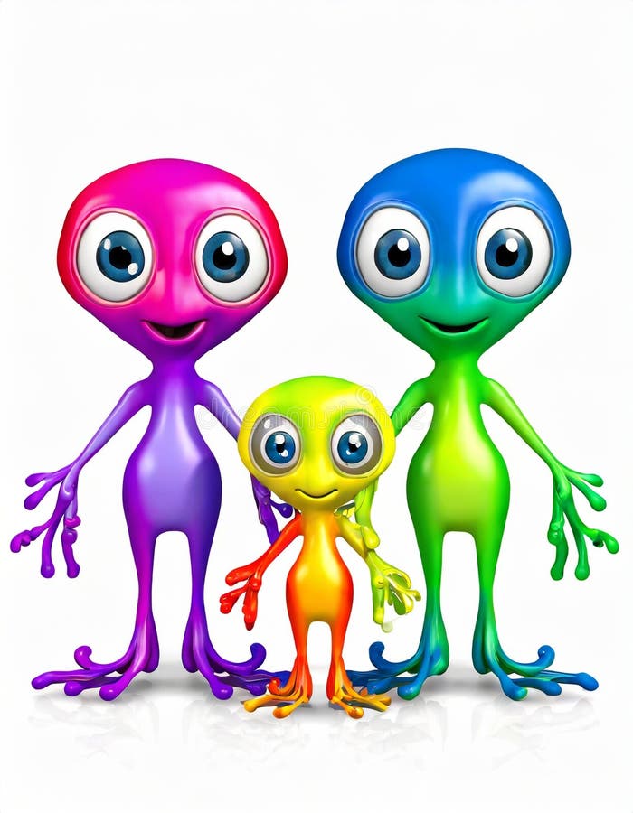 Cute Colorful Alien Family Isolated on White Stock Illustration ...