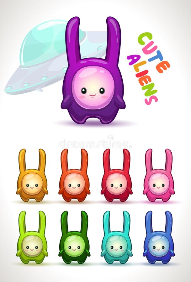 Cute Colorful Aliens with Long Ears. Stock Vector - Illustration of ...