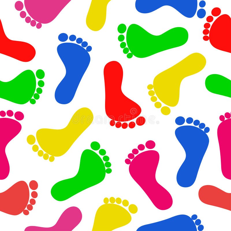 Cute and Colorful Baby Footprints Seamless Pattern White Background ...