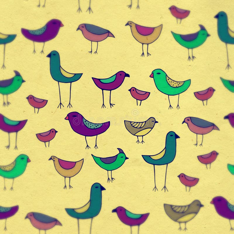 Cute Colorful Birds Set with Blur. Raster Pattern. Stock Illustration ...