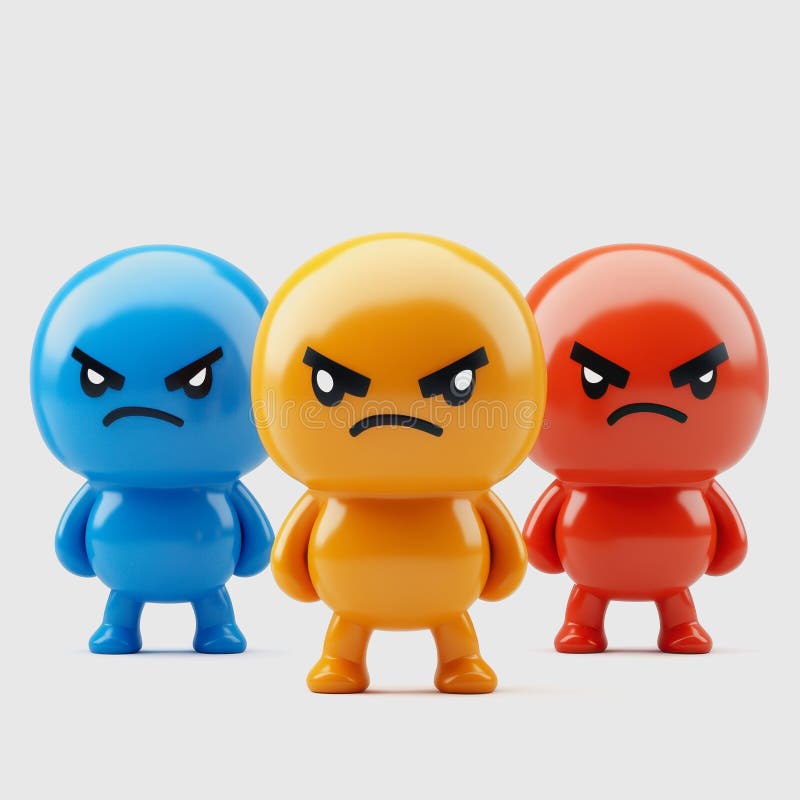 Cute and Colorful Cartoon Characters with Expressive Faces in Blue ...
