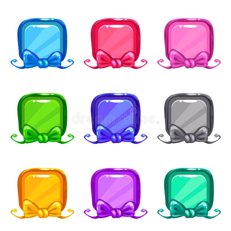 Cute Colorful Cartoon Square Buttons Set Stock Vector - Illustration of ...