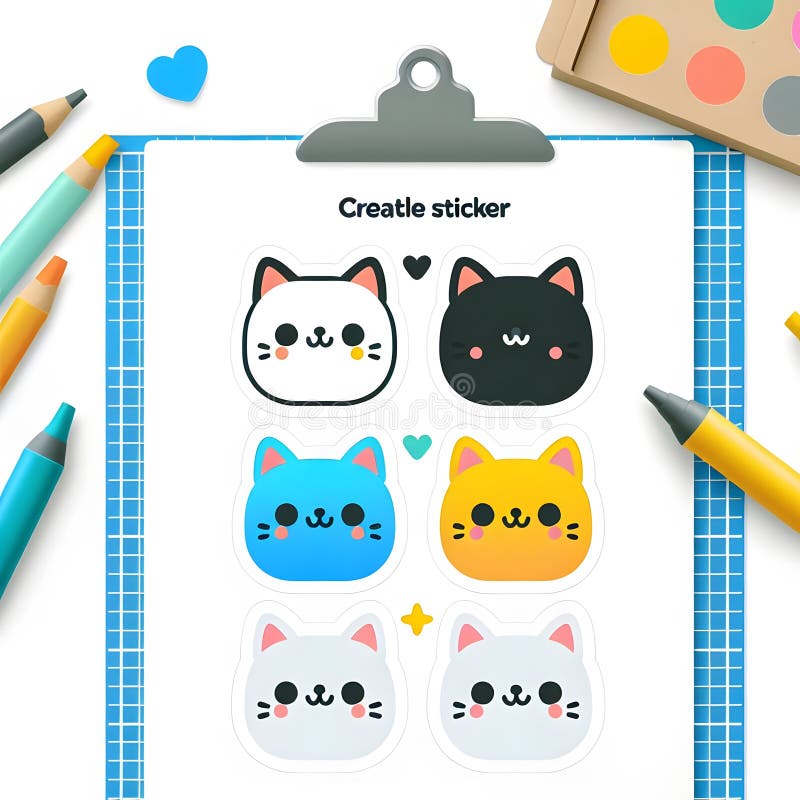 Cute Colorful Cat Stickers for Creative Project Stock Illustration ...