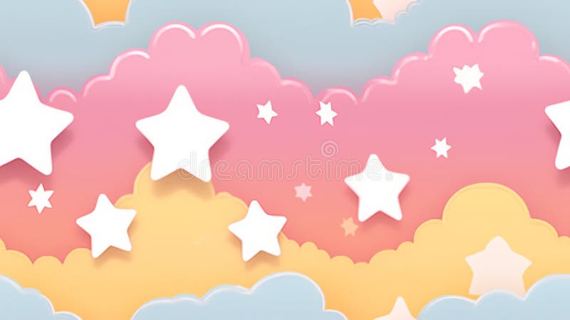 Cute Colorful Cloud Shape Stage with Stars Element on Sweet Colorful ...