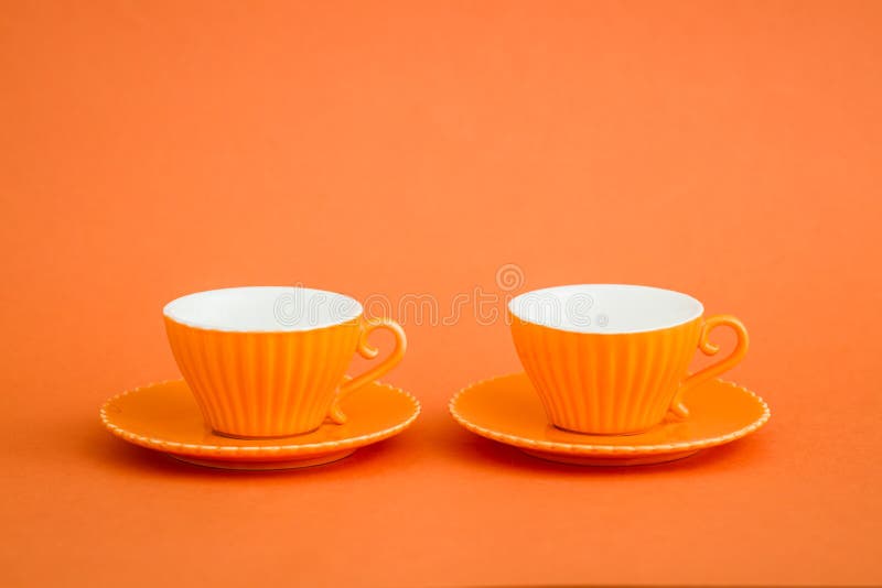 Cute Colorful Coffee Cups on Orange Background Stock Photo - Image of ...
