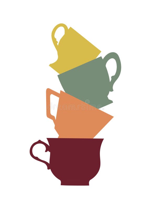 Cute Colorful Cups Stack. a Pyramid of Mugs on a White Background. Flat ...