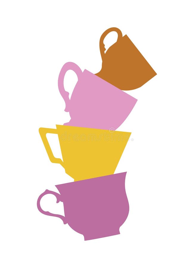 Cute Colorful Cups Stack. a Pyramid of Mugs on a White Background. Flat ...