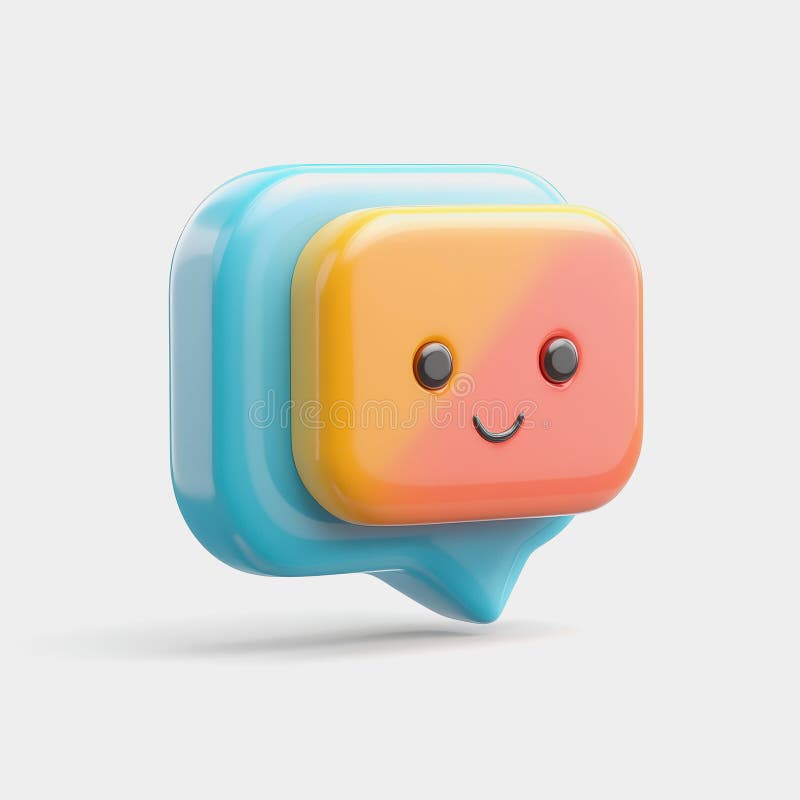 Cute and Colorful 3D Chat Icon with a Happy Face Representing ...