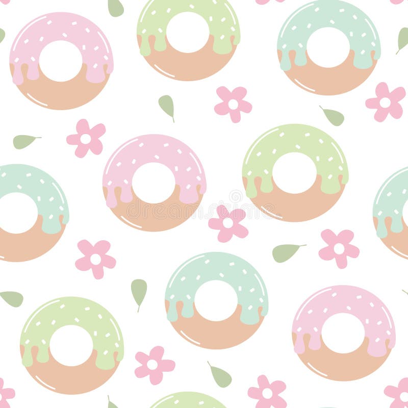 Cute Colorful Donuts and Flowers Seamless Vector Pattern Background ...