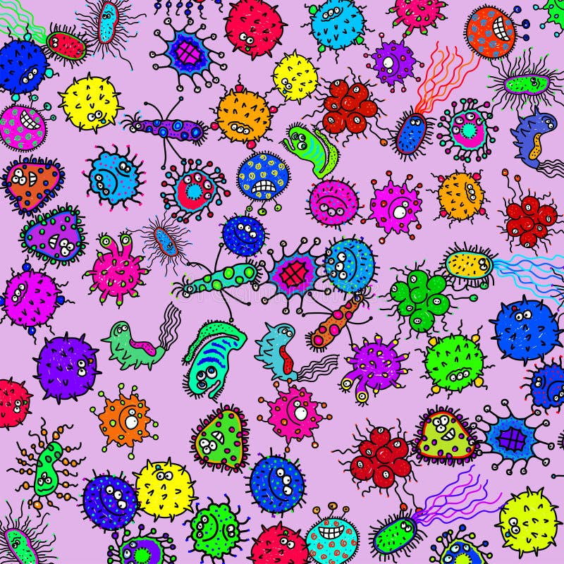 Cartoon Doodle Bacteria Surface Background Stock Illustration ...