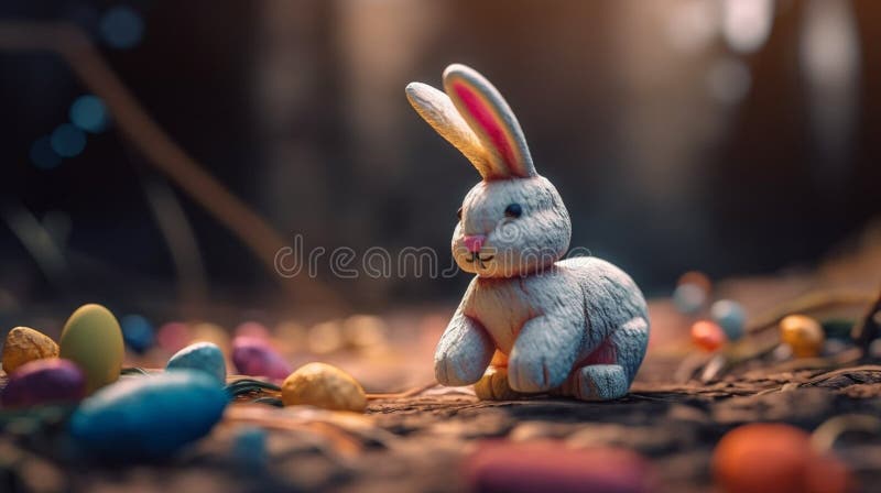 Cute Colorful Easter Bunny with Painted Easter Eggs Stock Illustration ...