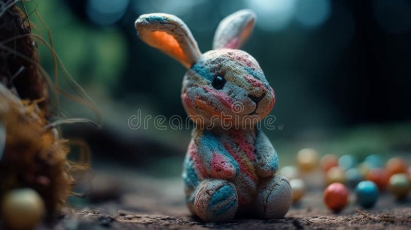 Cute Colorful Easter Bunny with Painted Easter Eggs Stock Illustration ...