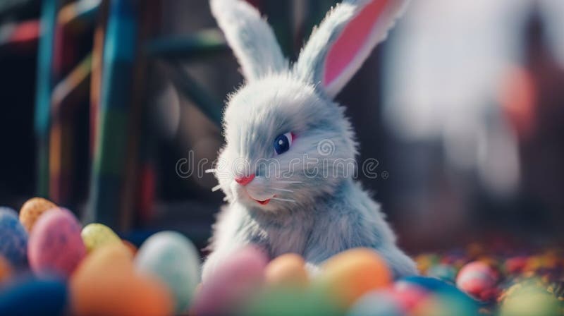 Cute Colorful Easter Bunny with Painted Easter Eggs Stock Illustration ...