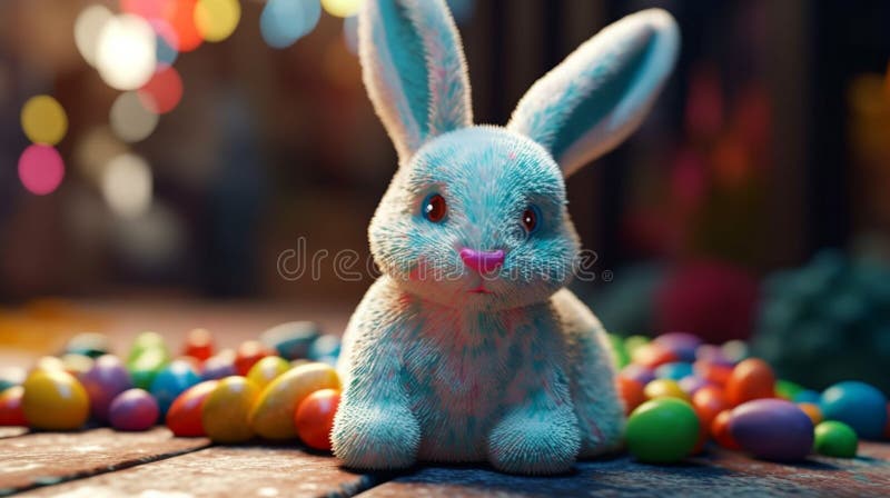 Cute Colorful Easter Bunny with Painted Easter Eggs Stock Illustration ...