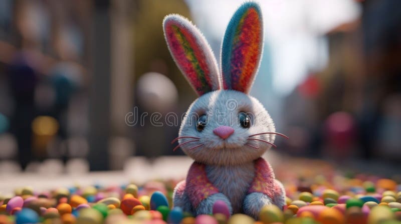 Cute Colorful Easter Bunny with Painted Easter Eggs Stock Illustration ...