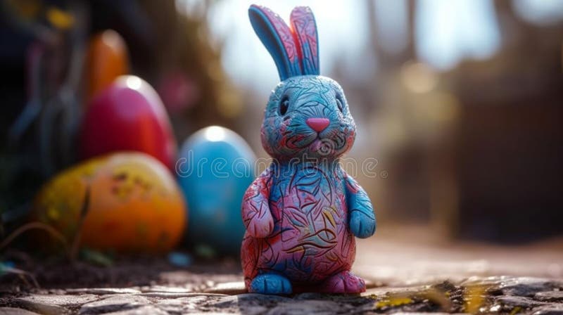 Cute Colorful Easter Bunny with Painted Easter Eggs Stock Illustration ...