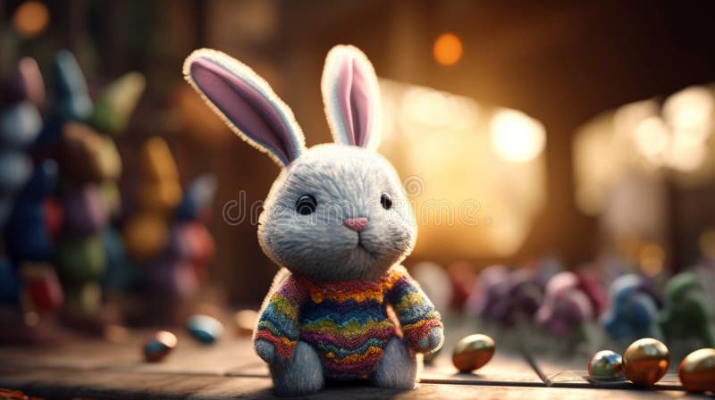Cute Colorful Easter Bunny with Painted Easter Eggs Stock Illustration ...