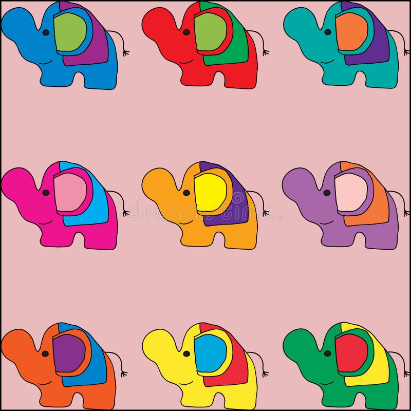 Cute colorful elephants stock vector. Illustration of background - 56789383