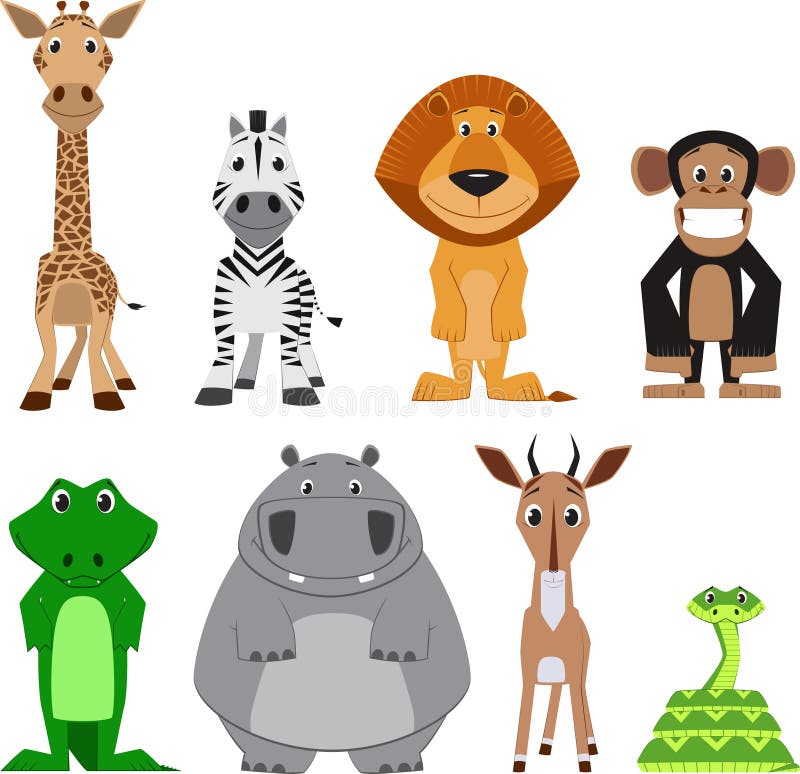Cute Colorful Exotic Animals Collection Stock Vector - Illustration of ...