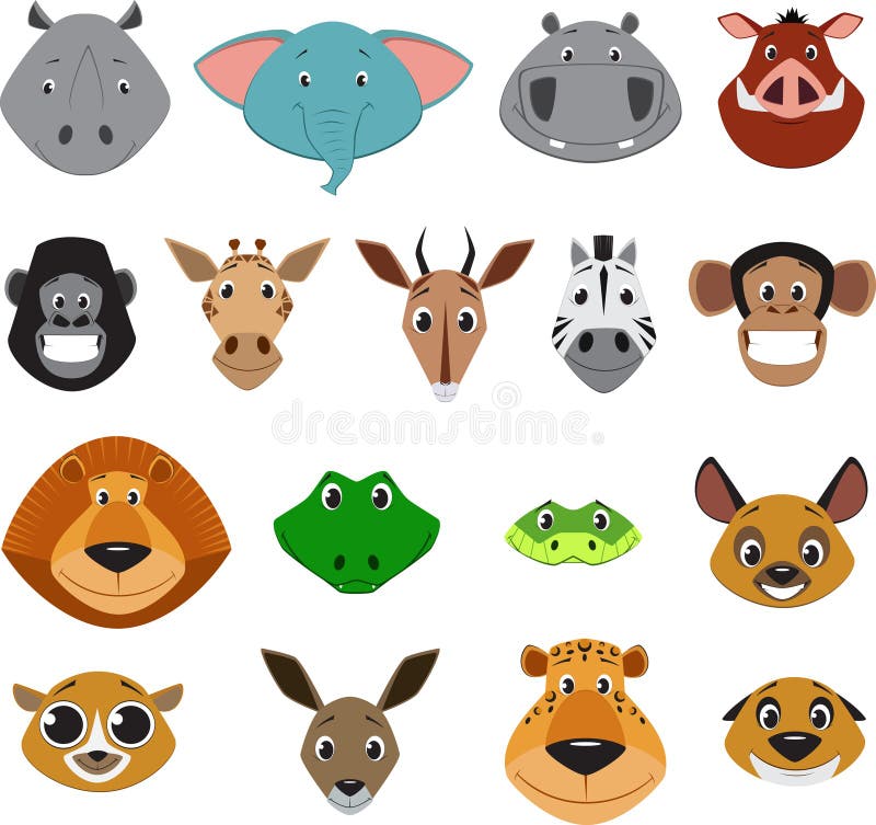 Cute Colorful Exotic Animals Collection Stock Vector - Illustration of ...