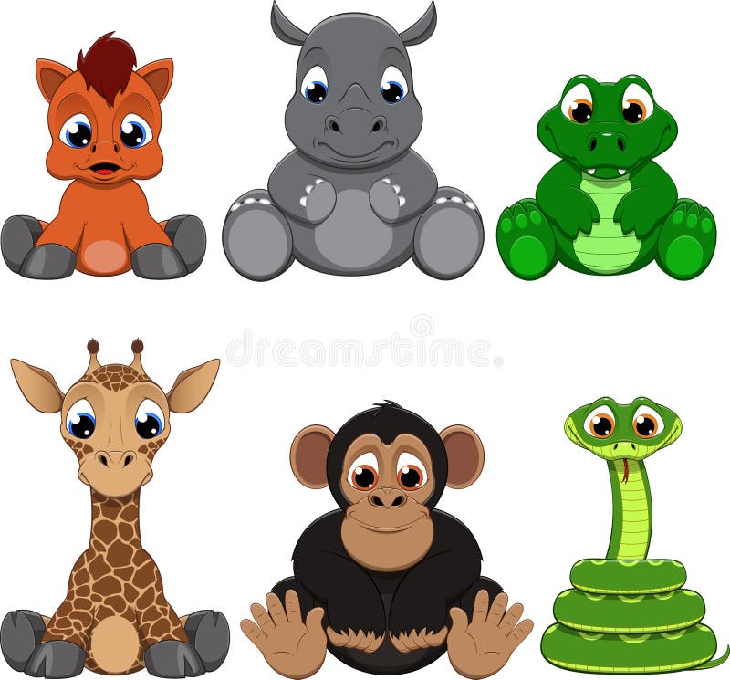 Cute Colorful Exotic Animals Collection Stock Vector - Illustration of ...