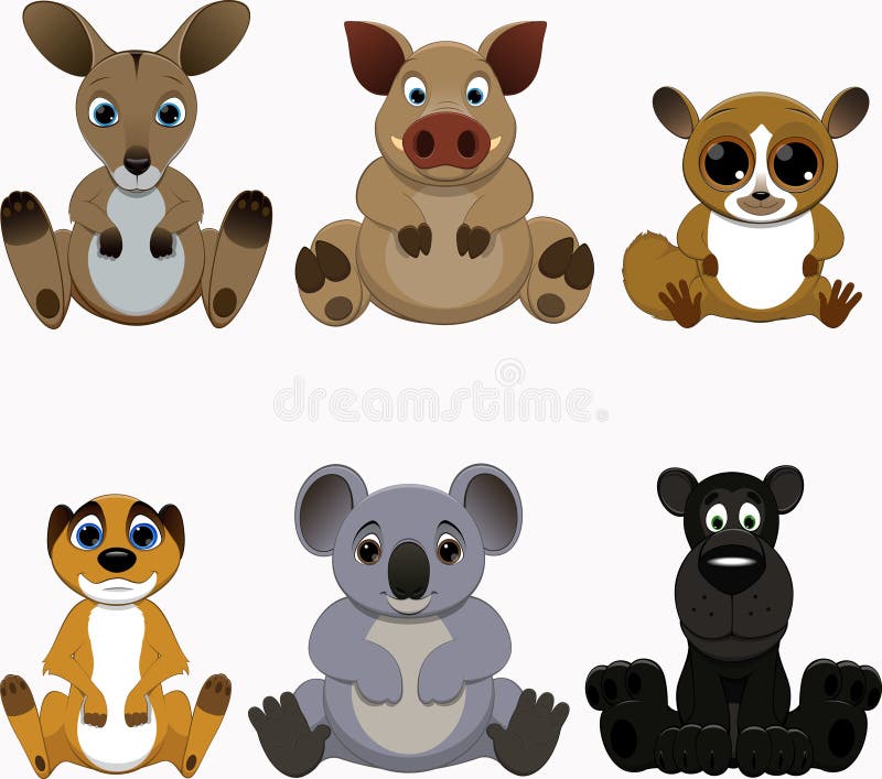Cute Colorful Exotic Animals Collection Stock Vector - Illustration of ...