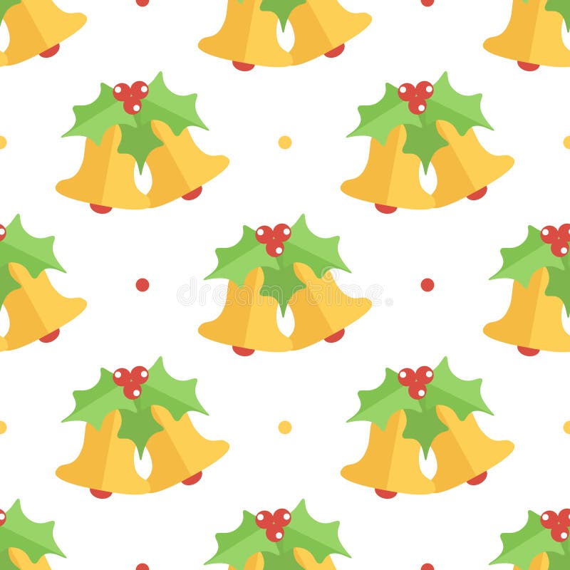 Cute Colorful Flat Design Christmas Bell and Mistletoe Seamless Pattern ...