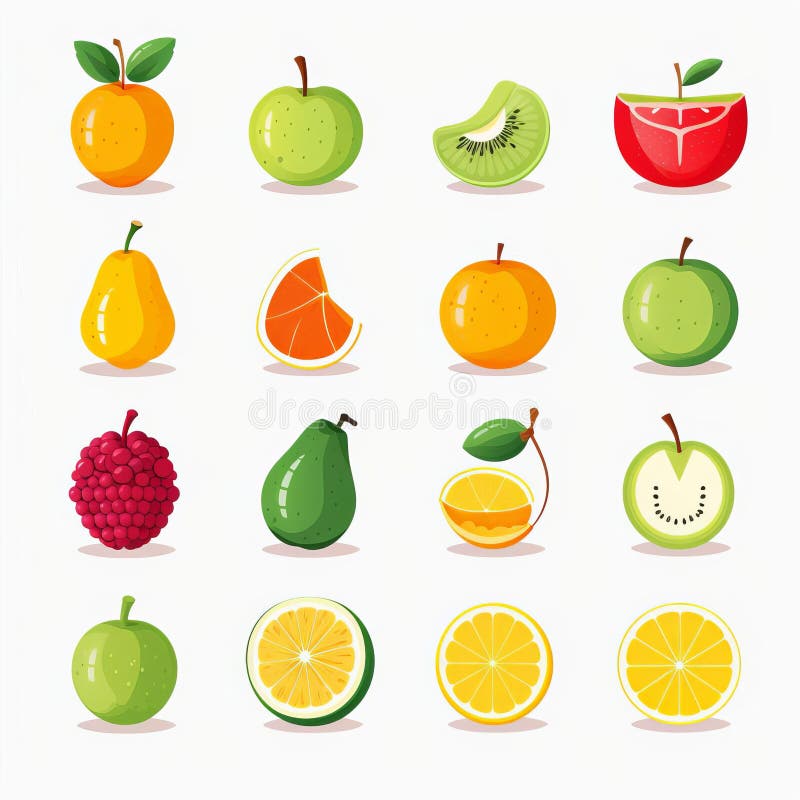Cute and Colorful Fruit Icons: Vector Set for Minimalistic Animation ...