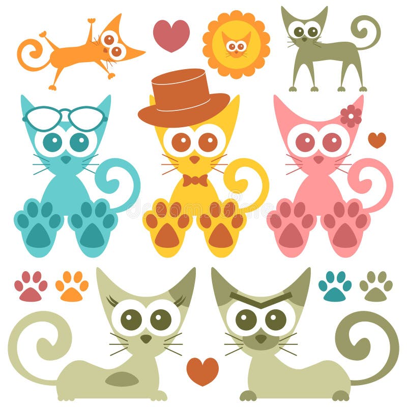 Cute colorful kittens set stock vector. Illustration of childlike ...