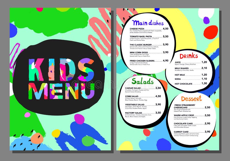 Kids menu vector template stock vector. Illustration of meal - 56968679