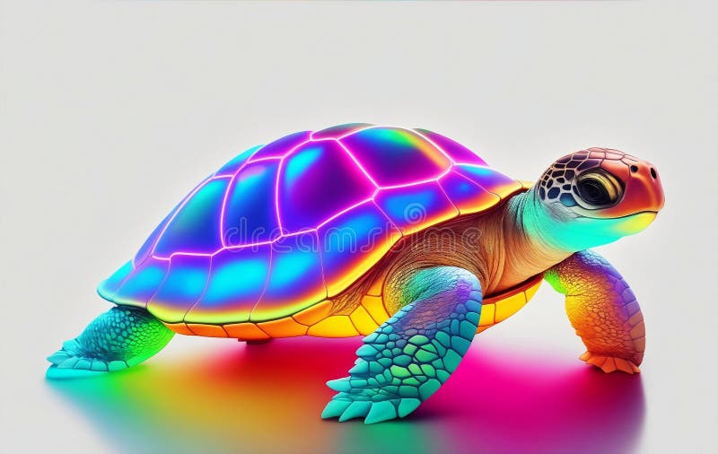 Cute Colorful Neon Sea Turtle, Generative AI Illustration Stock ...